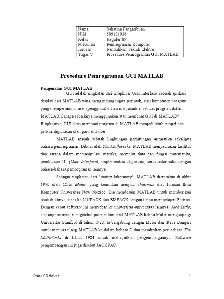 Prosedure Pemrograman GUI MATLAB | PDF