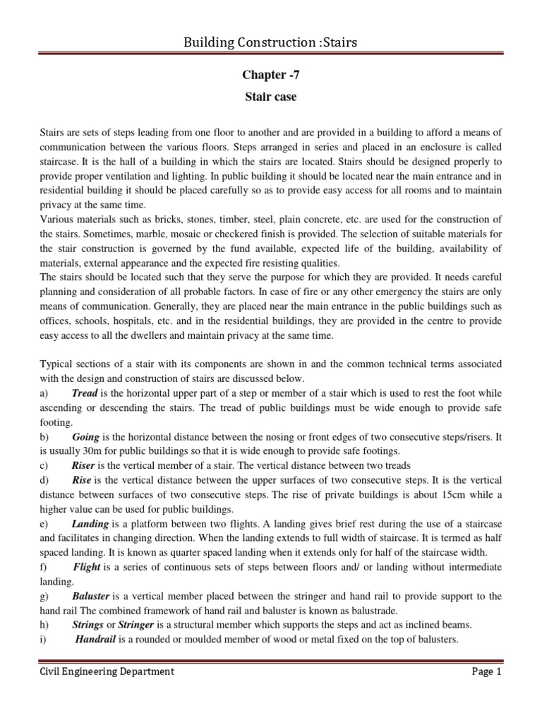 Chapter 7 Stair Case Pdf Stairs Building Engineering