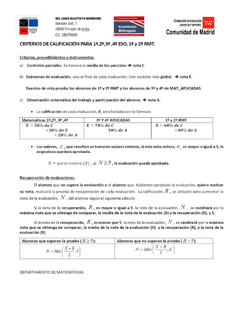 Criterios Calificación | PDF