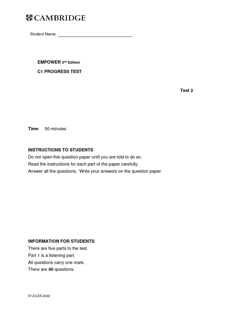 C1 Progress Test Instructions | PDF