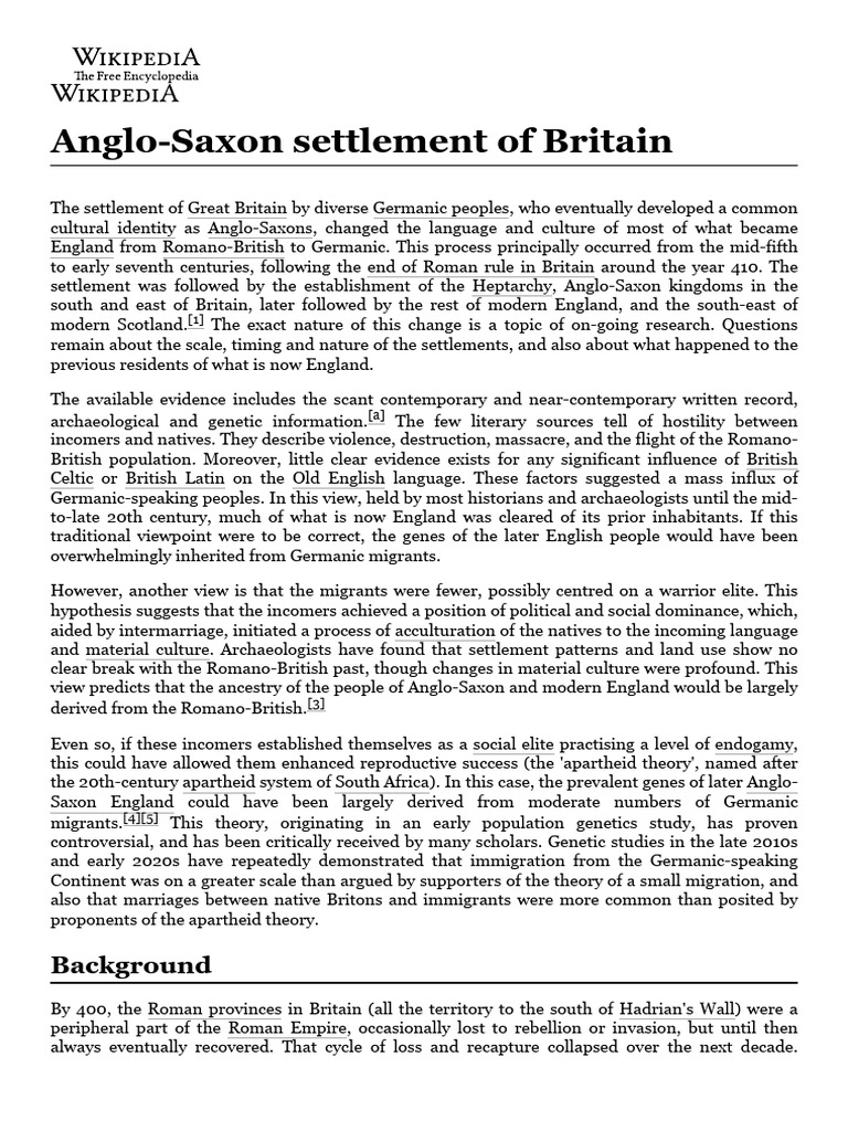 Anglo-Saxon Settlement of Britain - Wikipedia | PDF | Sub Roman Britain ...