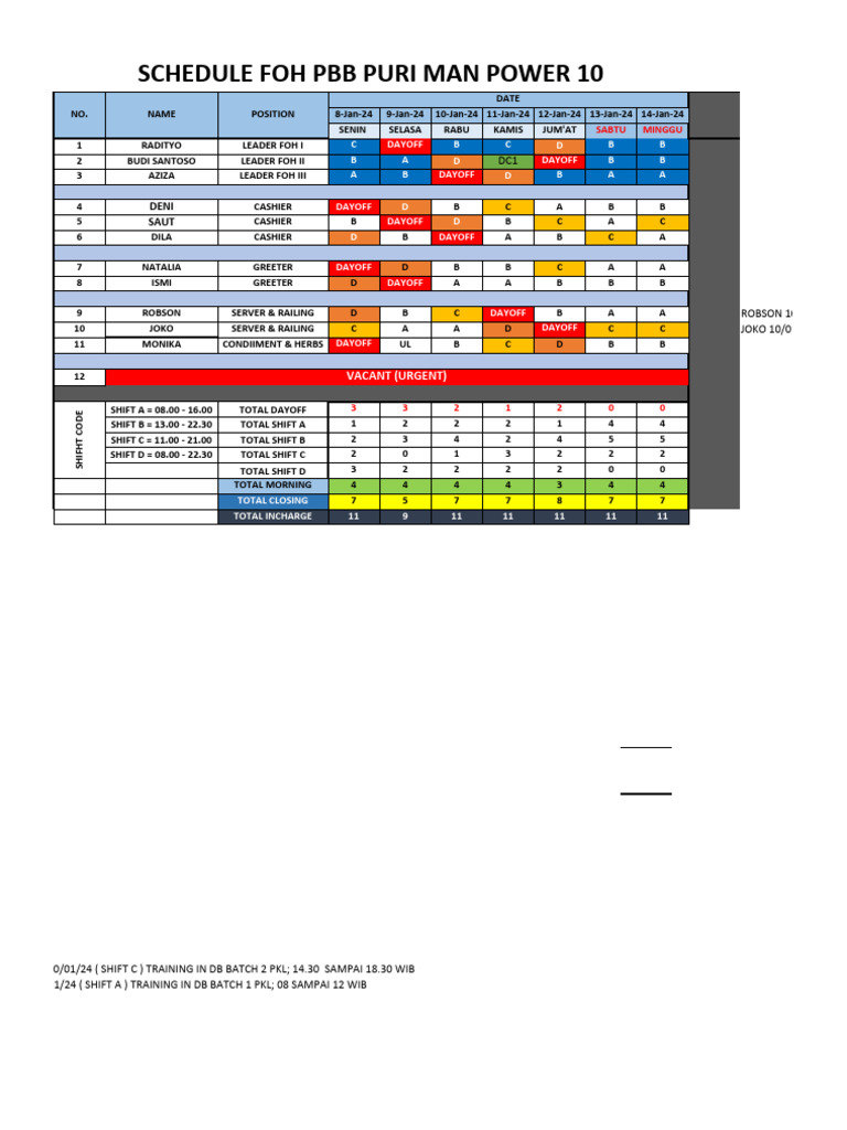 New Schedule 08 - 14 Jan PBB Puri 2024 | PDF