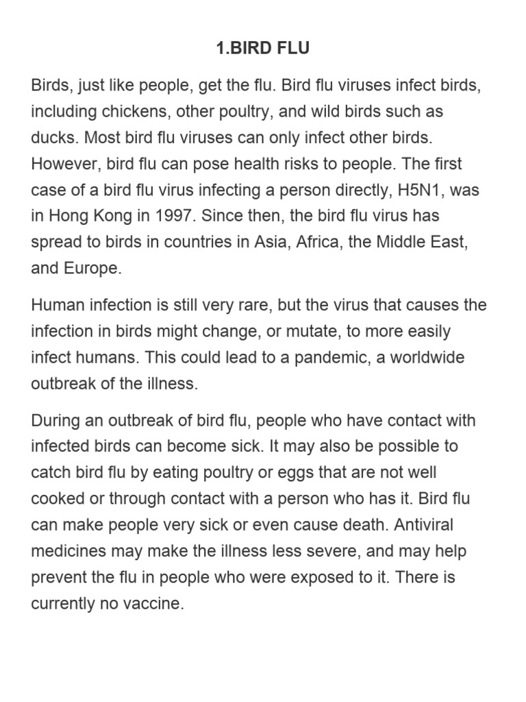 Bird Flu | PDF | Influenza A Virus Subtype H5 N1 | Influenza