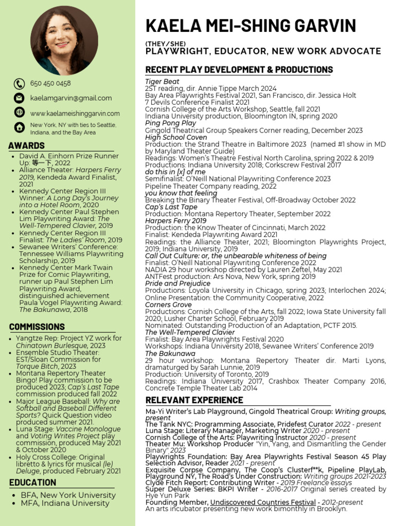 Kaela Mei-Shing Garvin Resume 12 | PDF | Theatre