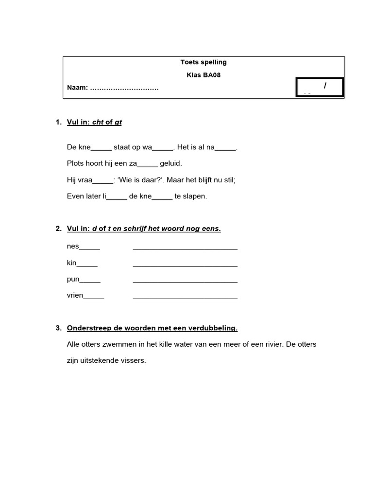Toets Spelling (Eind 2) | PDF