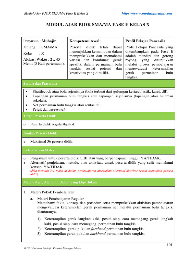 Modul Ajar Kelas 10 PJOK Fase E | PDF