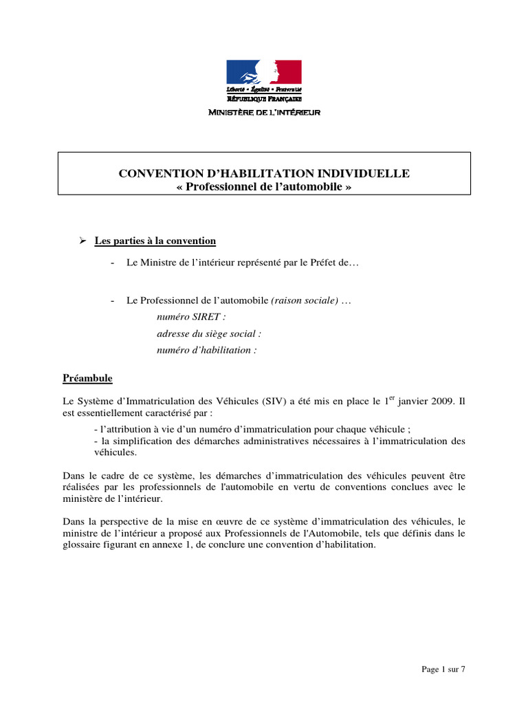 Convention d'Habilitation SIV Automobile | PDF | Convention européenne ...