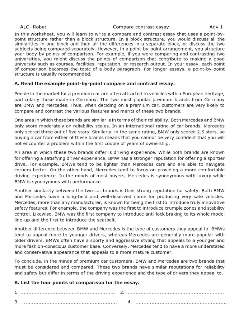 Compare - Contrast Essay SS Worksheet | PDF | Bmw | Mercedes Benz