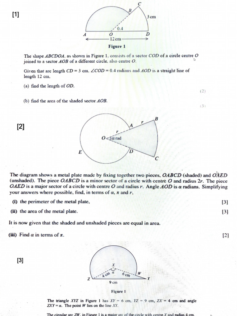 Alevel Maths Radians Arc Sector 01 Q | PDF | Area | Physical Quantities