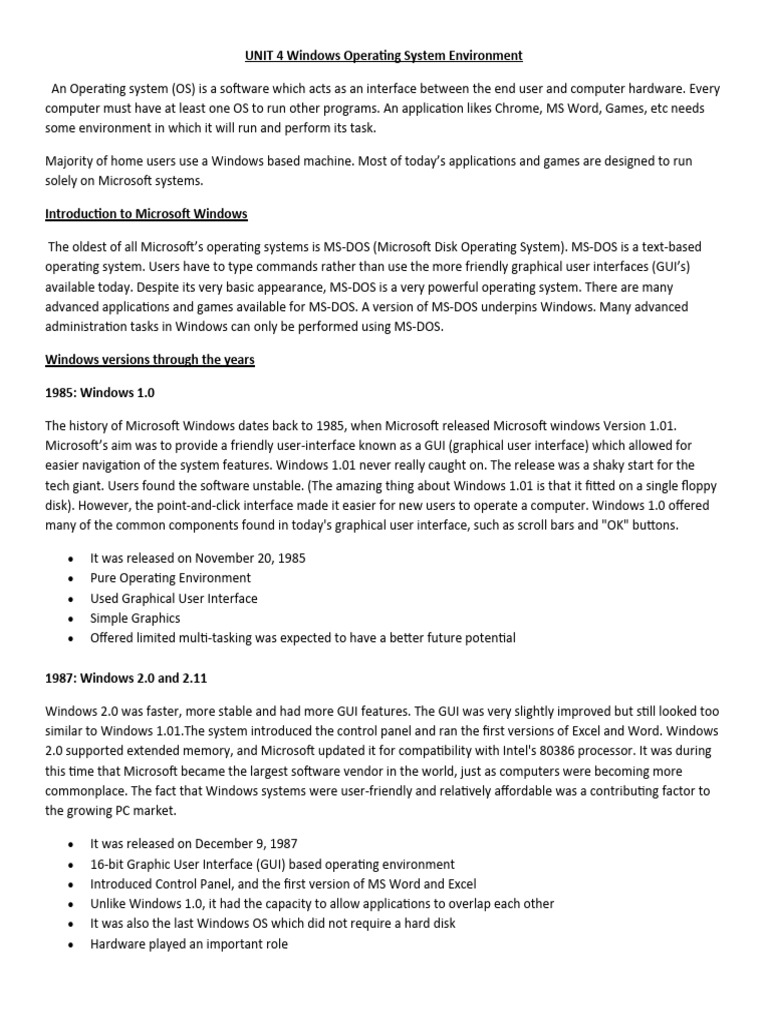 UNIT 4 WINDOWS Operating System | PDF | Microsoft Windows | Operating System