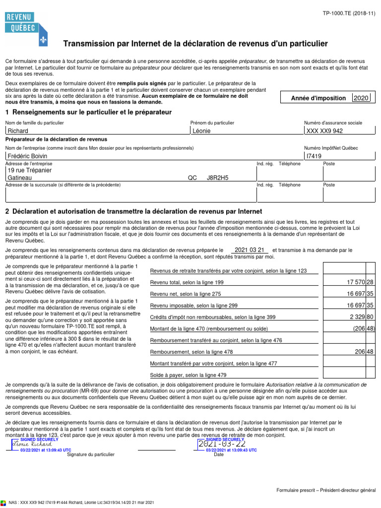 2020-Léonie Richard-TP-1000.TE-Déclaration TED | PDF