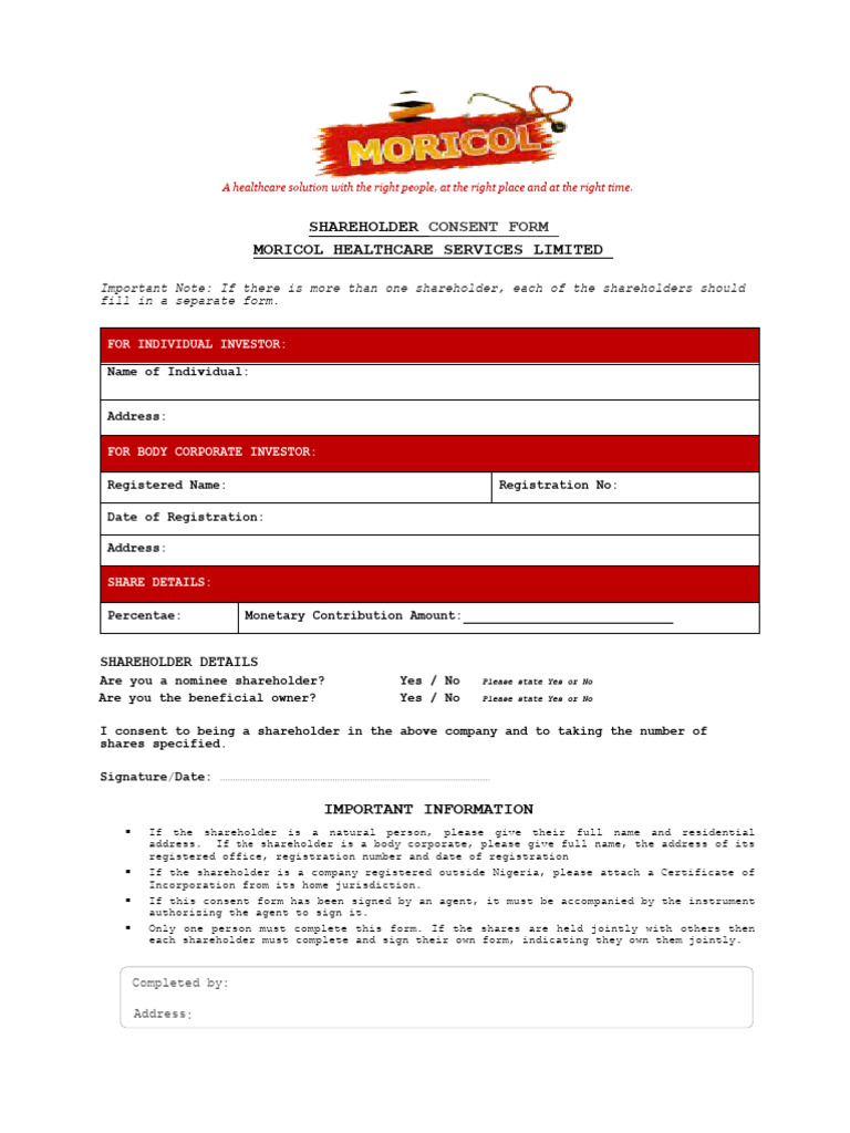 Moricol Shareholder-Consent-Form | PDF Moricol Shareholder-Consent-Form | PDF