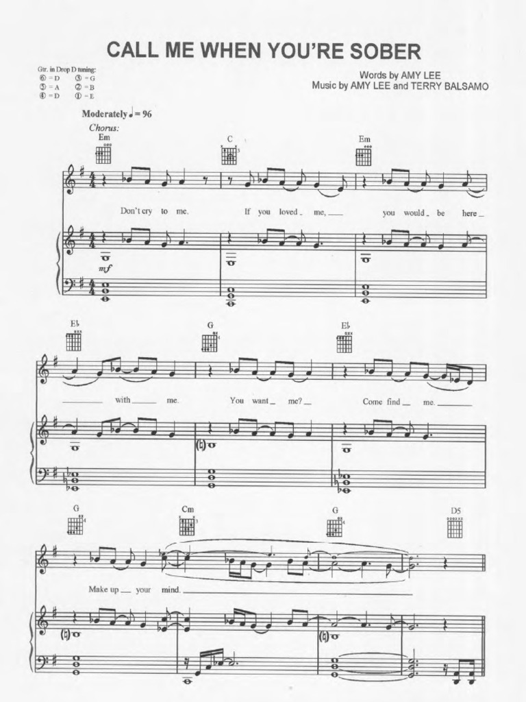 Amy Lee&Terry Balsamo - Call Me When Youre Sober | PDF