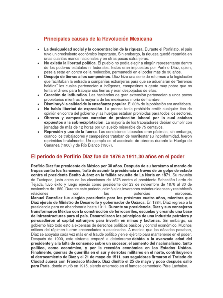 Principales Causas de La Revolución Mexicana | PDF
