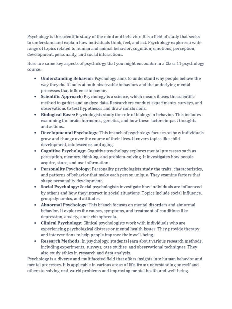 Class 11 Psychology Overview | PDF | Perception | Developmental Psychology