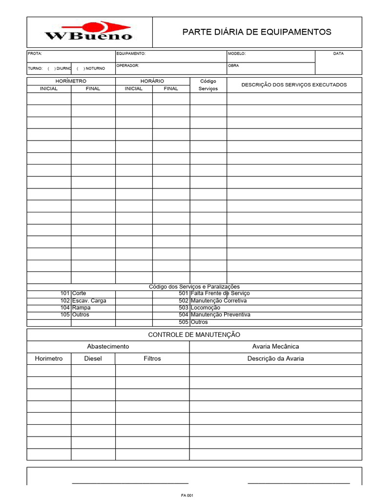 Parte Diária de Equipamentos | PDF