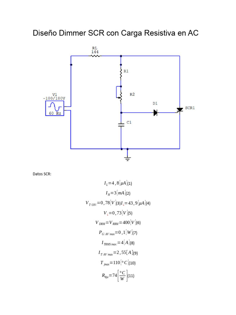 Diseño Dimmer SCR con Carga Resistiva en AC | PDF | Electricidad ...
