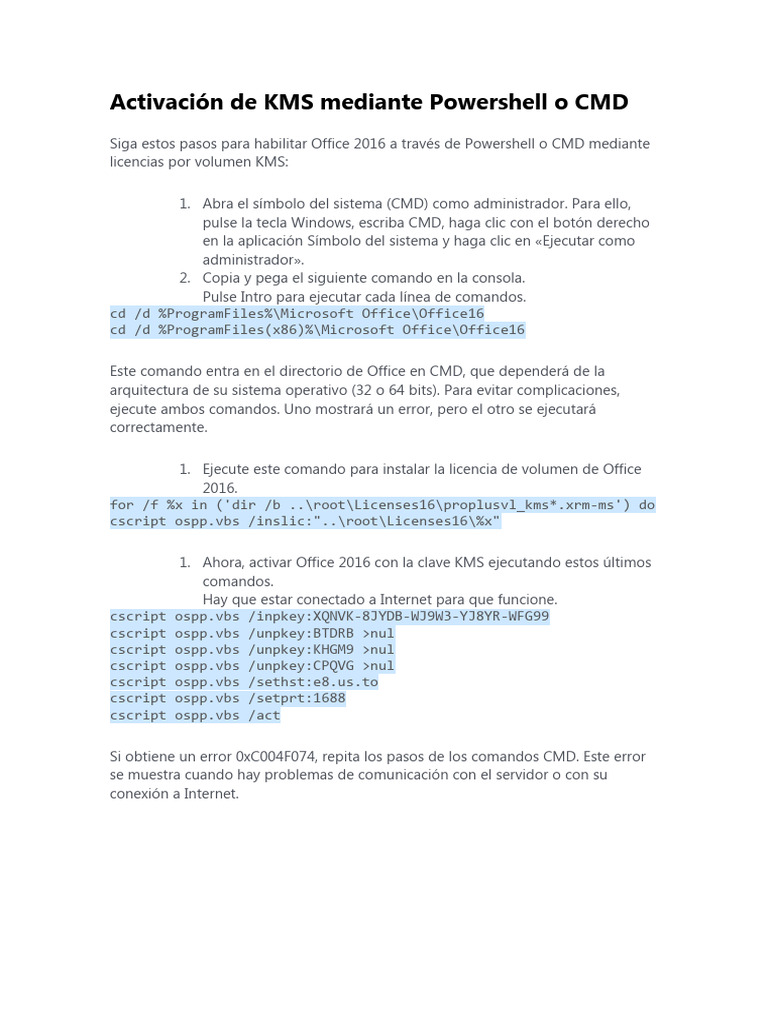 Activación de WORD Mediante Powershell o CMD | PDF