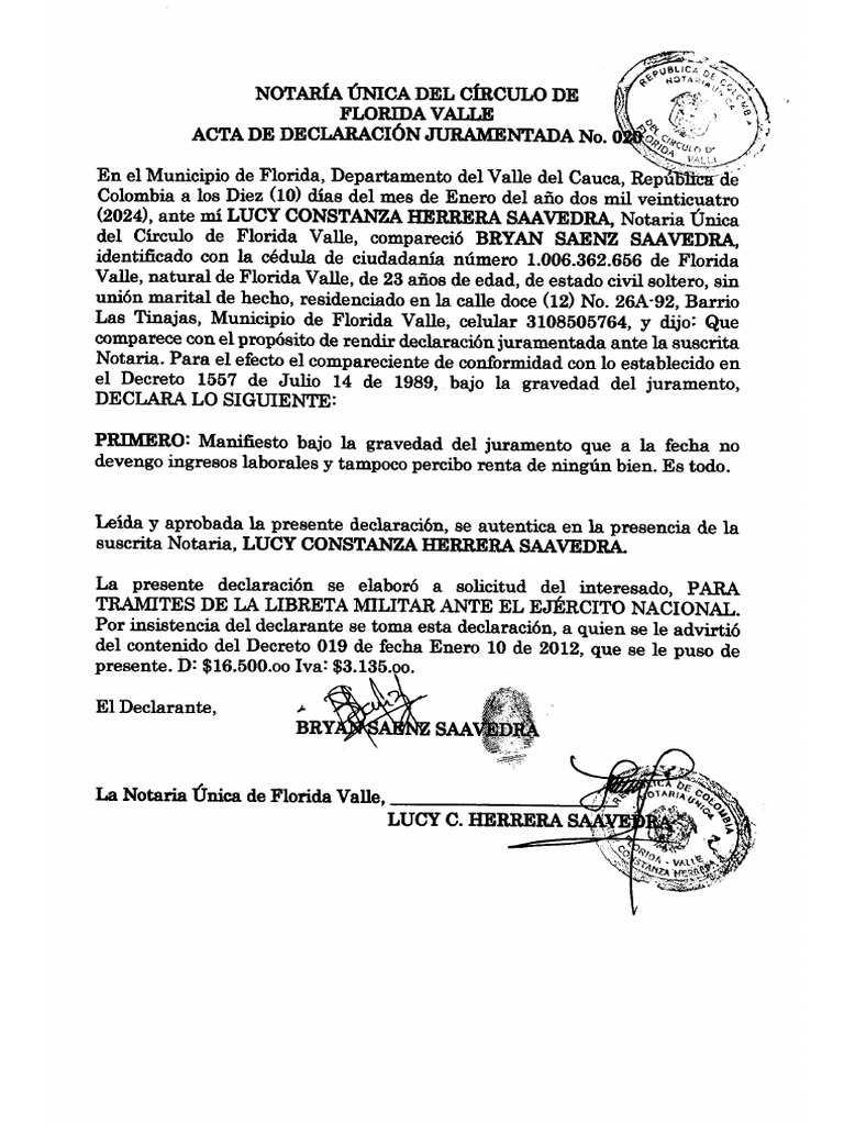 Declaracion Juramentada-01 | PDF