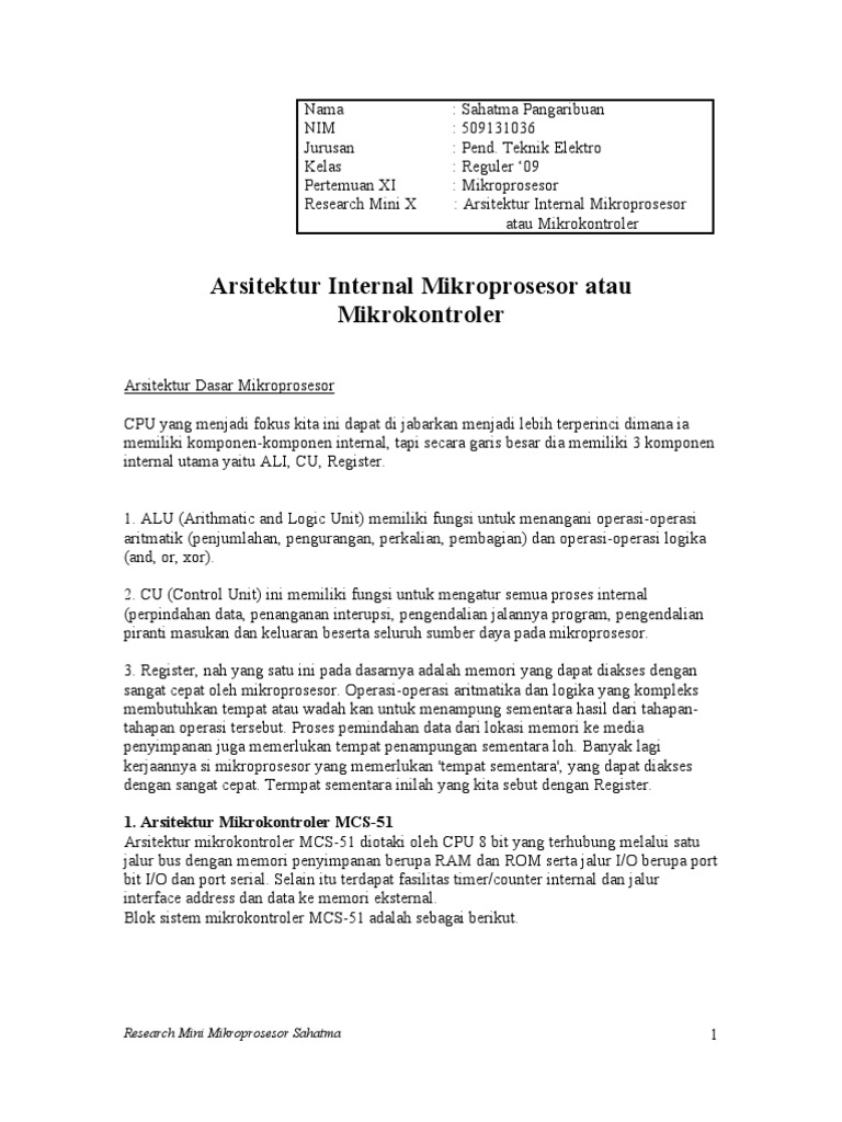 Arsitektur Internal Mikroprosesor Atau Mikrokontroler | PDF Arsitektur Internal Mikroprosesor Atau Mikrokontroler | PDF