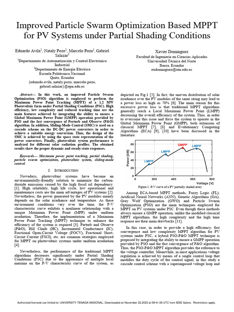 Improved Particle Swarm Optimization Based MPPT For PV Systems Under ... Improved Particle Swarm Optimization Based MPPT For PV Systems Under ...