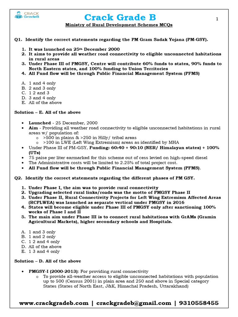 Ministry of Rural Development Schemes MCQs Lyst7374 | PDF | Government ...