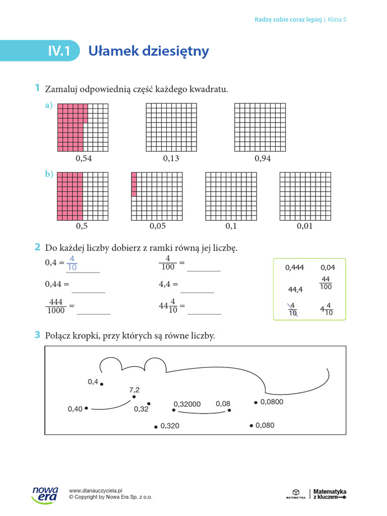 UŁAMKI DZIESIĘTNE - Karta Pracy Klasa 5 | PDF