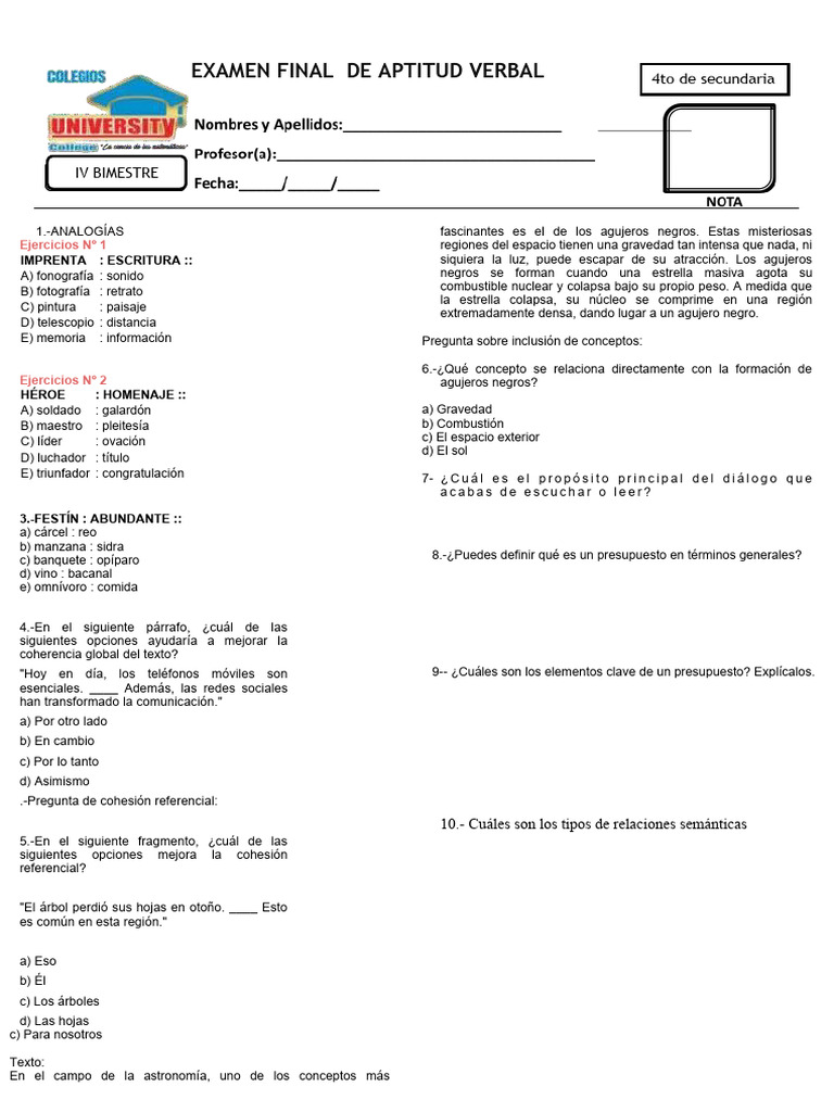 RV Examen Final de 4to | PDF | Calabozo | Estrellas