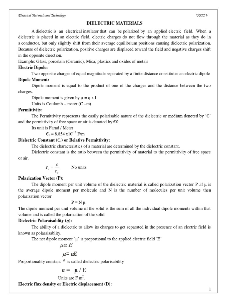 Unit V Dielectric Materials | PDF | Electrical Breakdown | Dielectric