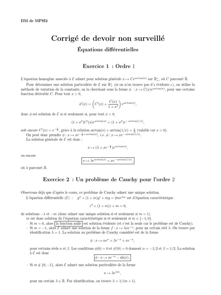 DM Equations Differentielles Corrige | PDF
