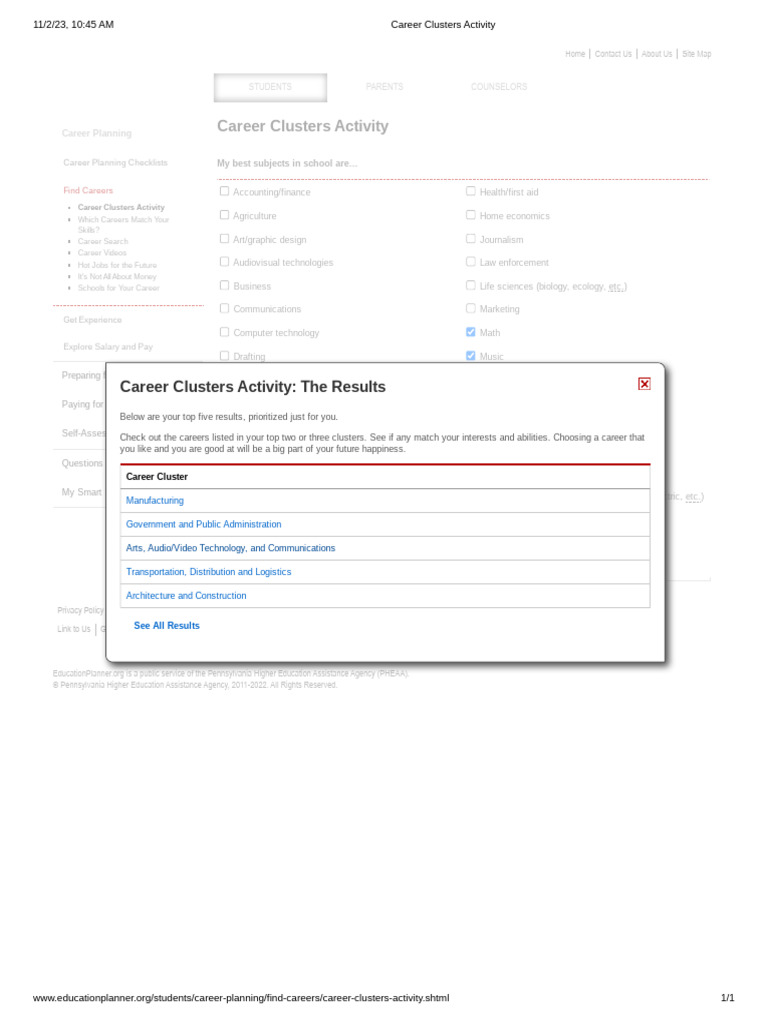 Career Clusters Activity | PDF | Science | Economics