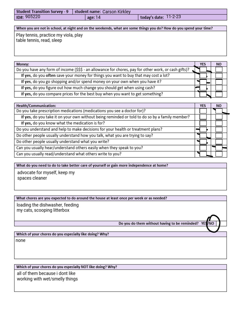 9th Student Transition Survey 1 | PDF