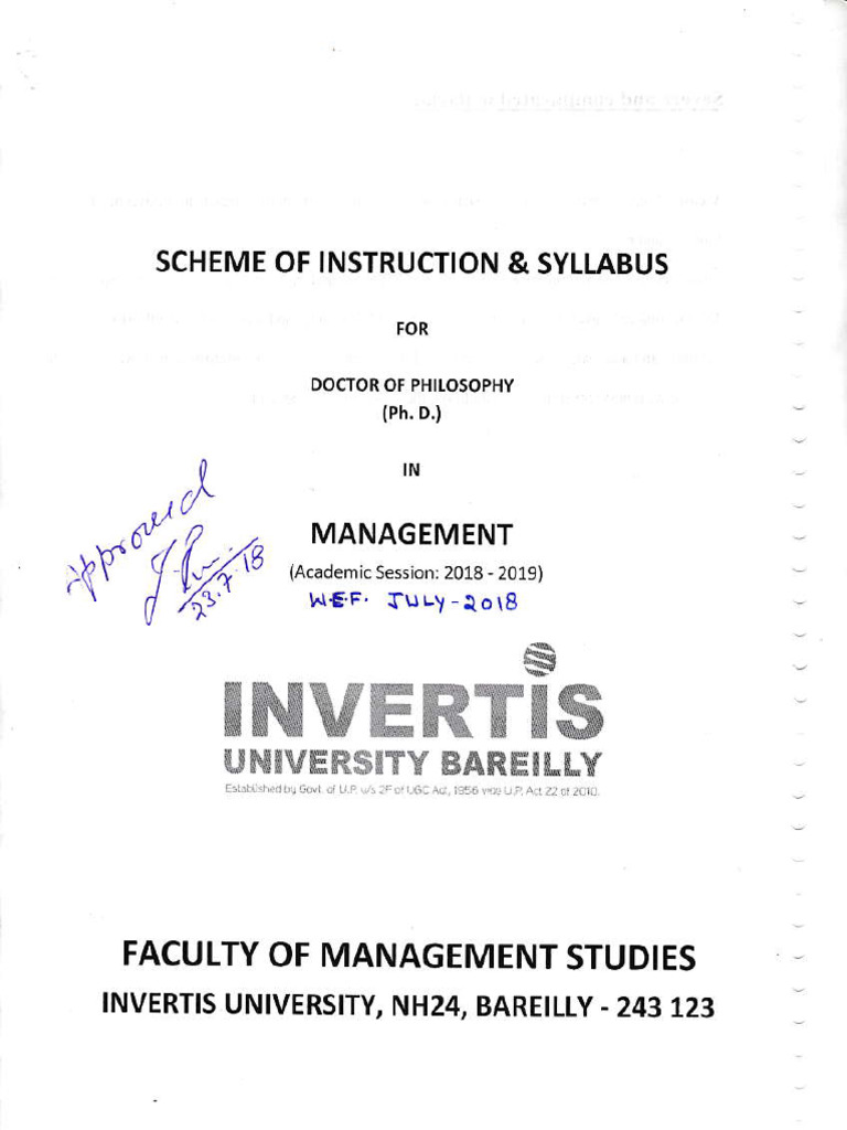 Management First Year Syllabus | PDF | Wellness