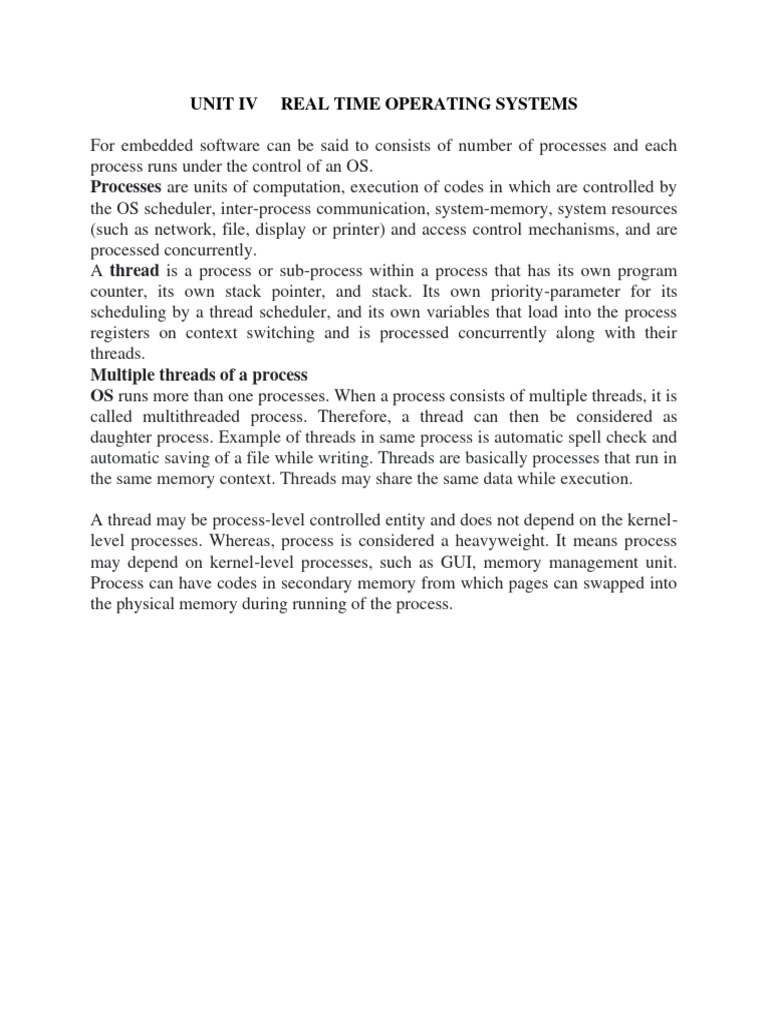 Unit Iv Real Time Operating Systems | PDF | Process (Computing) | Thread (Computing)