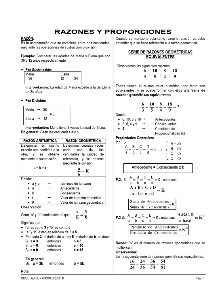 Razones y Proporciones Matemáticas | PDF | Proporción | Metrología