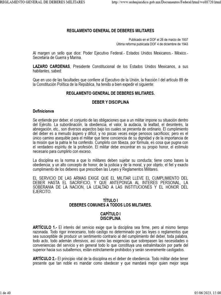 Reglamento General de Deberes Militares | PDF | Disciplinas | Militar