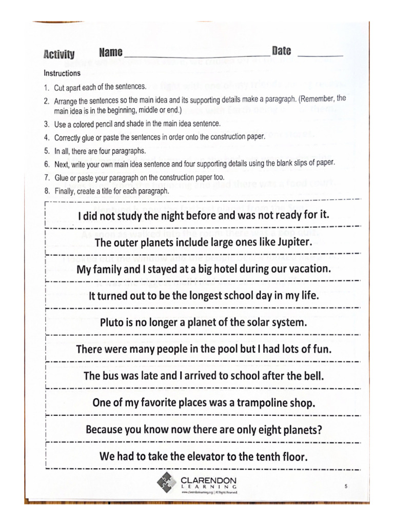Activities For Main Idea Lesson Plan (4th Grade) | PDF