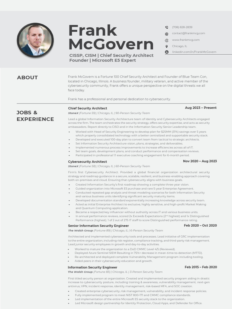 Frank McGovern Resume | PDF | Security | Computer Security