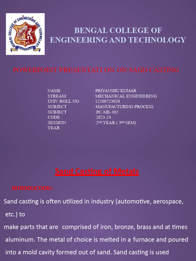 Sand Casting Process Overview | PDF | Casting | Building Engineering