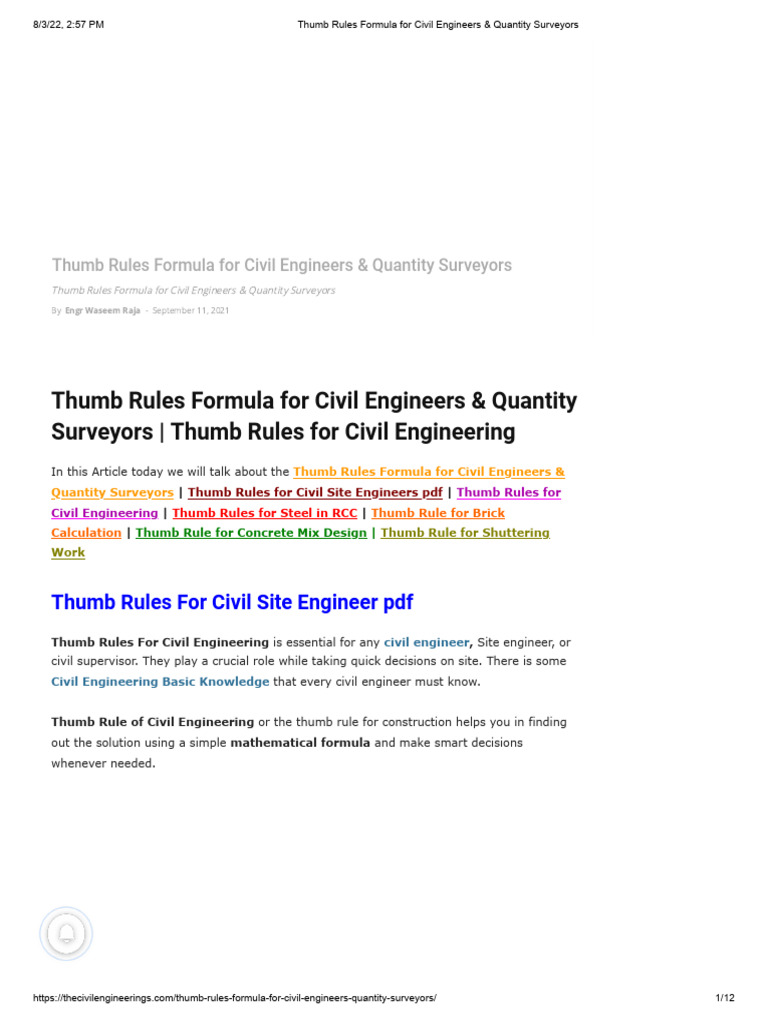 Estimation Quantity Surveying Thumb Rules PDF | PDF