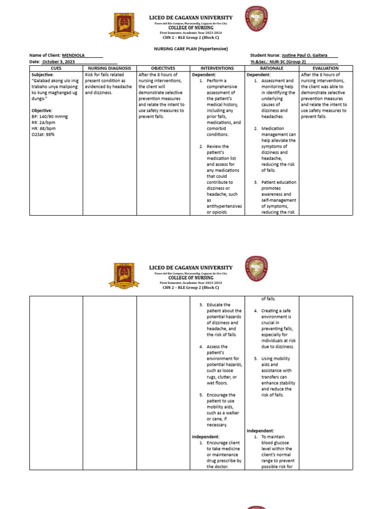 Hypertensive NCP | PDF | Hypertension | Nursing
