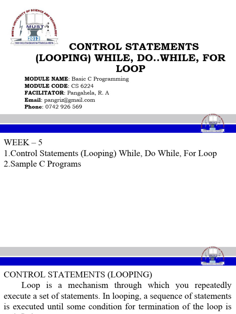 Control Statements (Looping) While-Do While and For | PDF | Control Flow | Computing