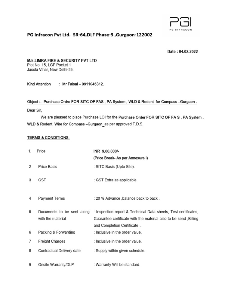 Purchase Order for Fire Alarm Systems | PDF