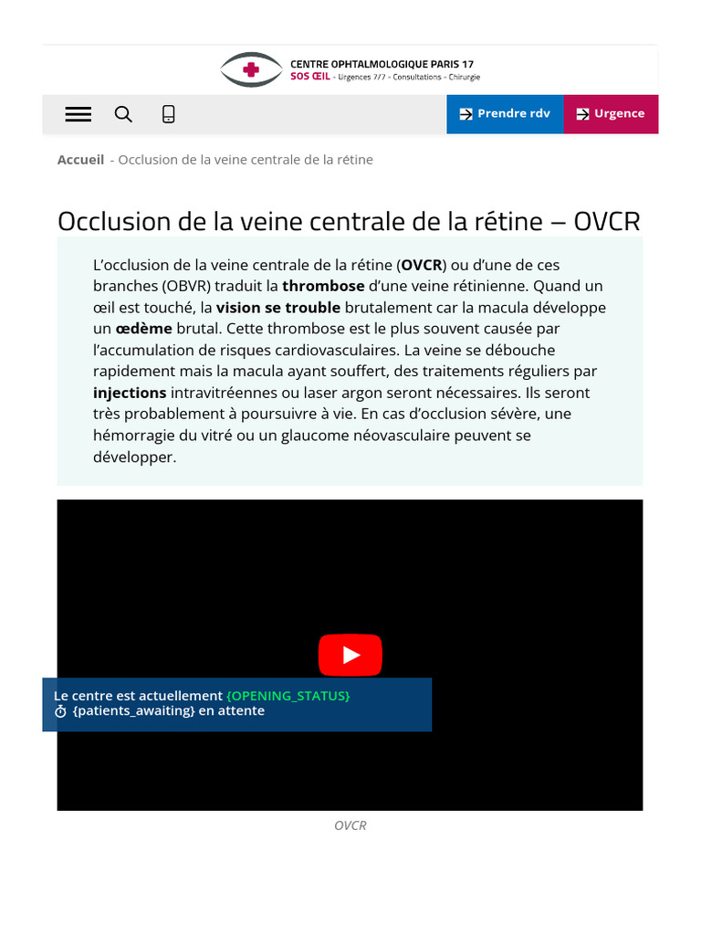 Occlusion veineuse rétinienne : OVCR | PDF | Spécialités médicales ...