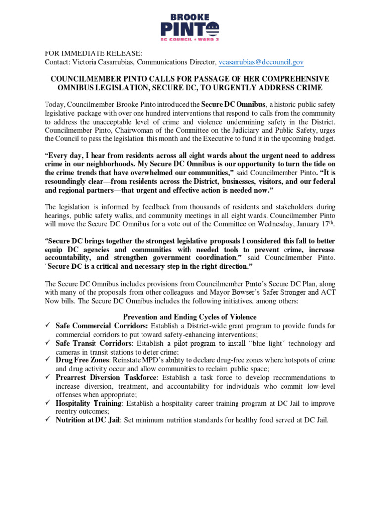Press Release - Secure DC Omnibus | PDF | Crime & Violence | Crimes