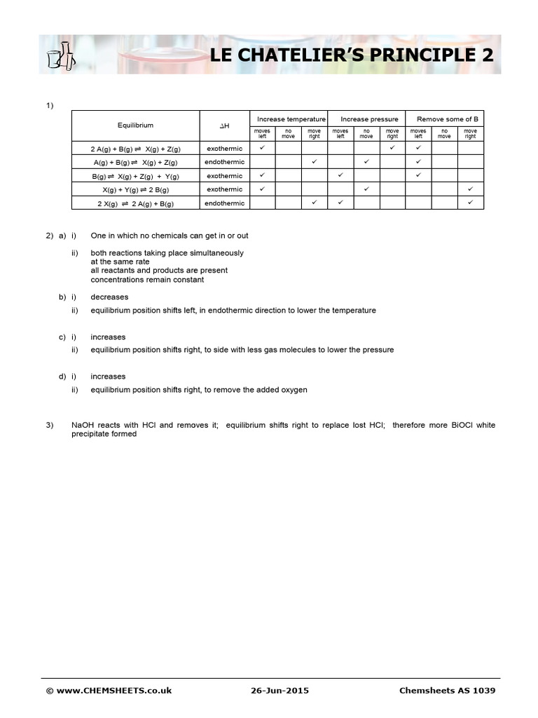 Chemsheets As 1039 Le Chatelier 2 Answers 231204 151016 | PDF