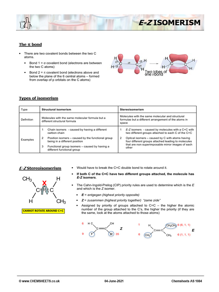 E-Z Isomerism in Alkenes Explained | PDF | Isomer | Chemical Bond
