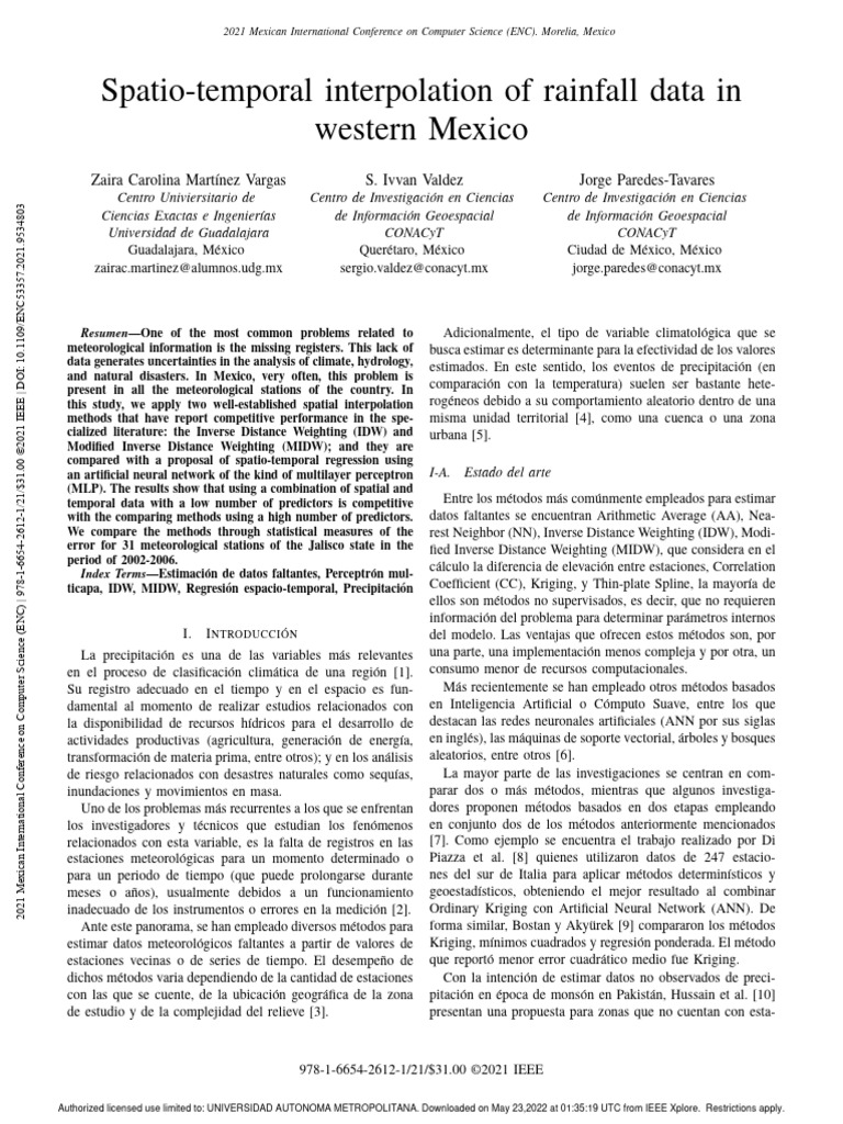 Spatio-Temporal Interpolation of Rainfall Data in Western Mexico | PDF | Matemáticas Aplicadas ...
