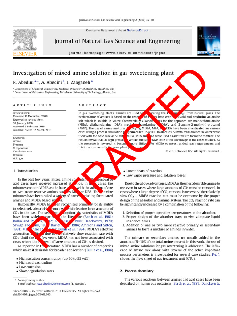 Investigation of mixed amine solution in gas sweetening plant | PDF ...