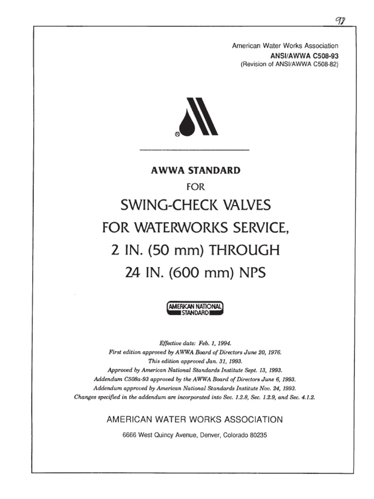 Ansi Awwa C508 1993 | PDF